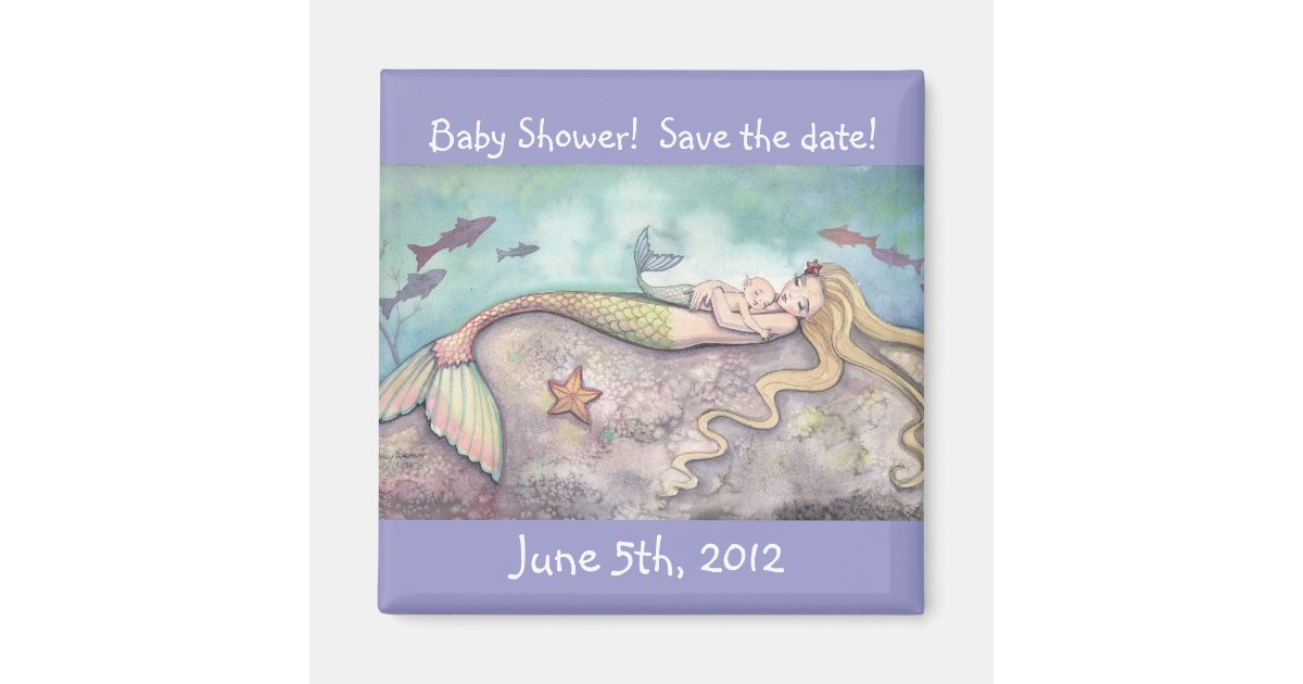Sweet Mermaid Baby Shower Save the Date Magnet | Zazzle