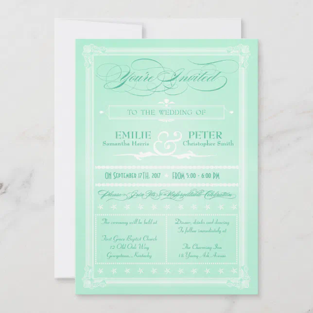 Sweet Mint Green Poster Style Wedding Invitation | Zazzle