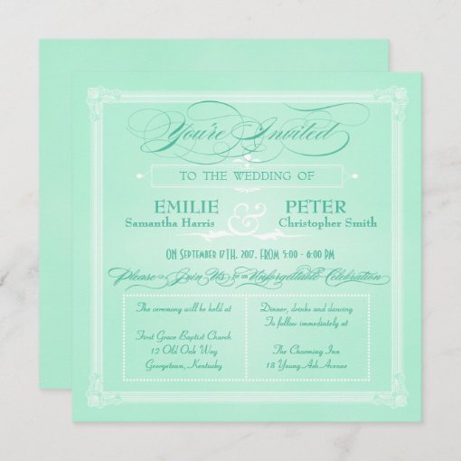 Sweet Mint Green Poster Style Wedding Invitation | Zazzle