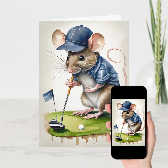 Sweet Mouse Playing Golf Blank Greeting Card | Zazzle