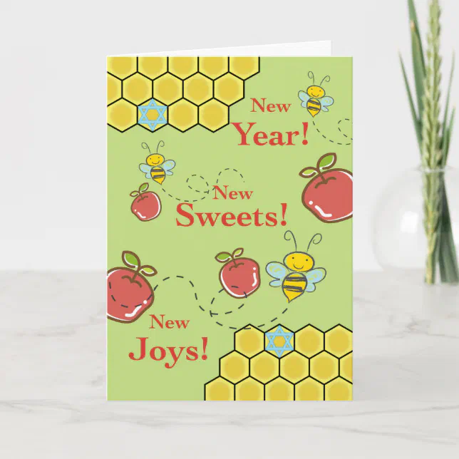 Sweet New Year, Rosh Hashanah, Apples and Bees Card | Zazzle