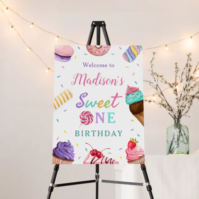 Sweet One 1st Birthday Welcome sign Foam Board | Zazzle
