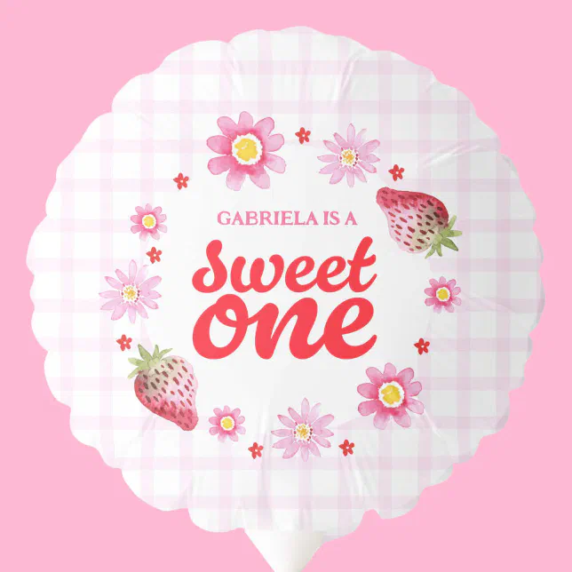 Sweet One Berry First Birthday Strawberries Balloon | Zazzle