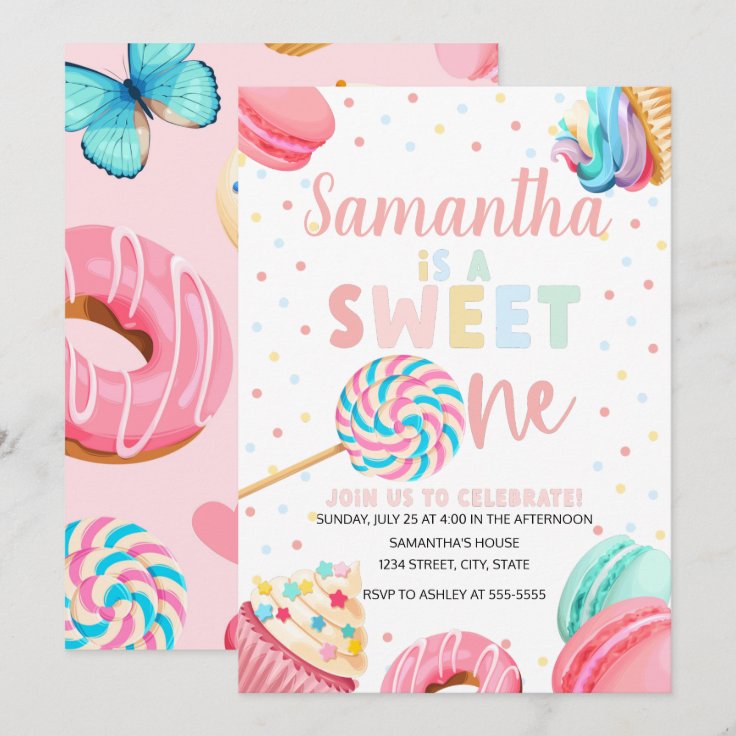 Sweet One Birthday Invitation, Pastel Sweets Invi Invitation | Zazzle