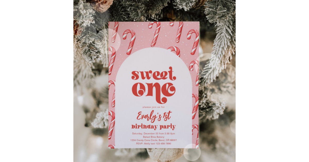 Sweet One Candy Cane Birthday Invitation | Zazzle