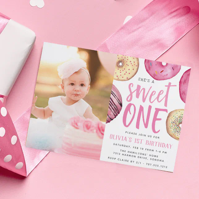 Sweet One | Donut First Birthday Party Photo Invitation | Zazzle