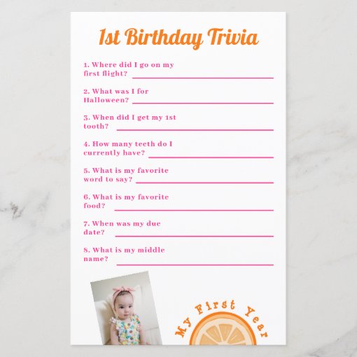 Sweet One First Birthday Trivia Game | Zazzle