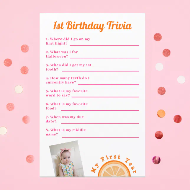 Sweet One First Birthday Trivia Game | Zazzle