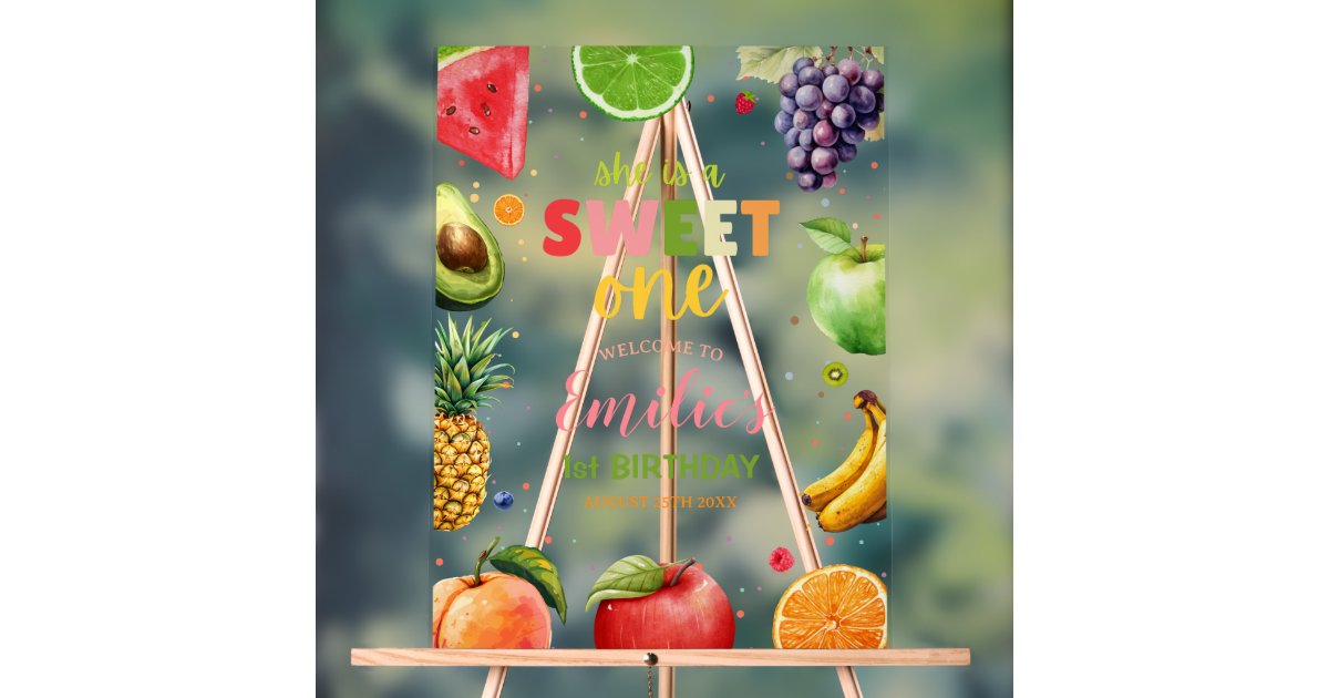 Sweet One Fruit 1st Birthday Bash, Summer Party Acrylic Sign | Zazzle