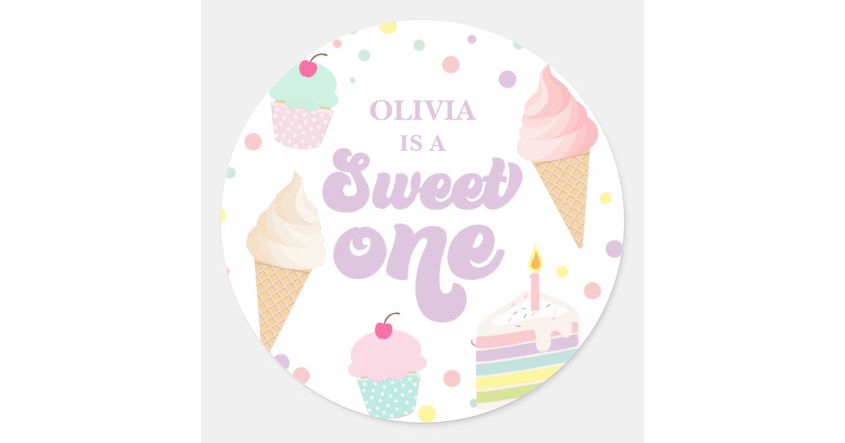 Sweet One Ice Cream and Cake 1st Birthday Classic Round Sticker | Zazzle