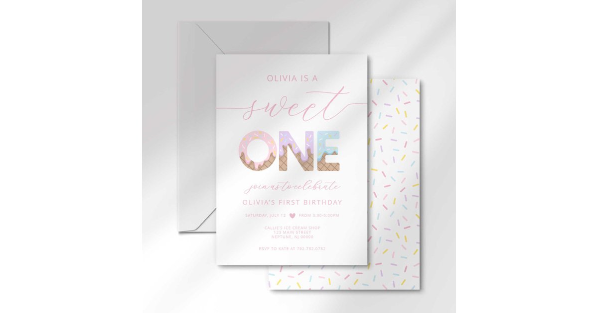 Sweet One Ice Cream Party Invitation | Zazzle
