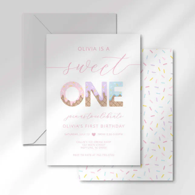 Sweet One Ice Cream Party Invitation | Zazzle