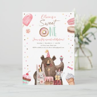 Sweet One Party Animals Donut Girl First Birthday Invitation | Zazzle