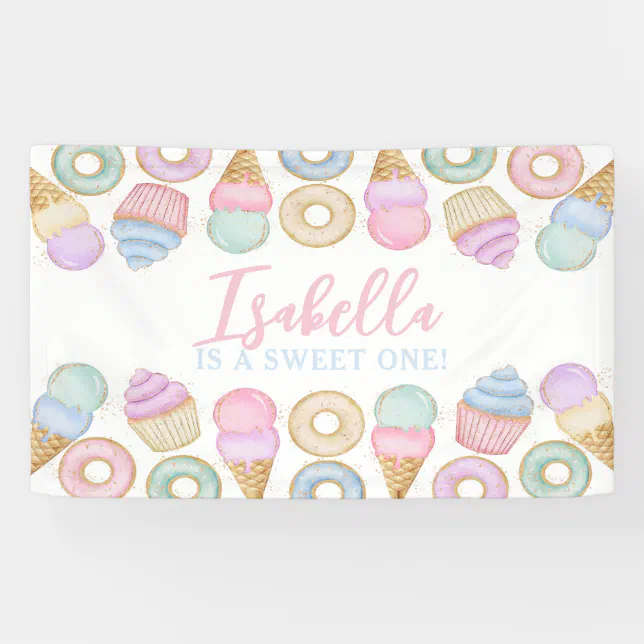 Sweet One Pastel 1st Birthday Party Backdrop Banner | Zazzle