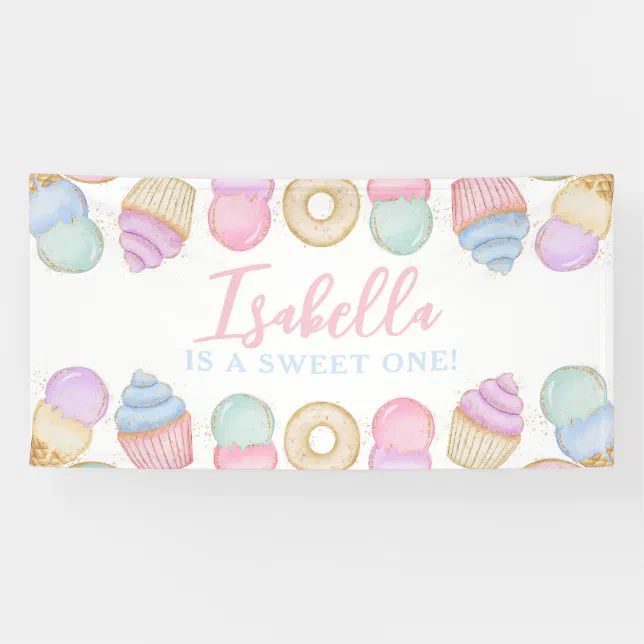 Sweet One Pastel 1st Birthday Party Backdrop Large Banner | Zazzle