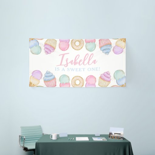 Sweet One Pastel 1st Birthday Party Backdrop Large Banner | Zazzle