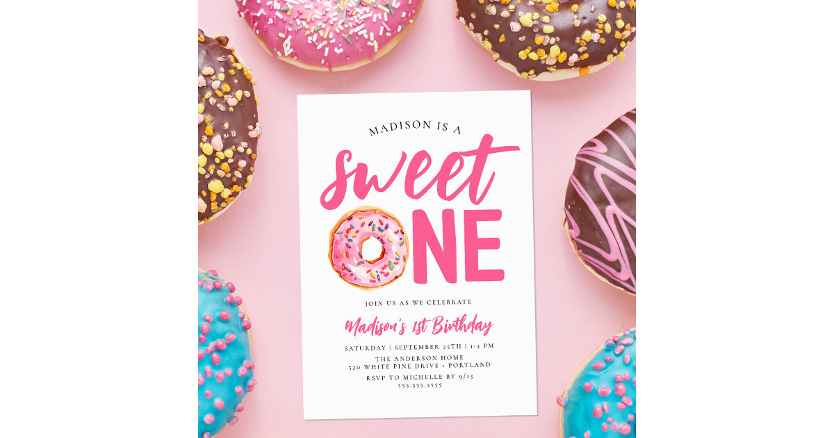 Sweet One Pink Donut 1st Birthday Invitation | Zazzle