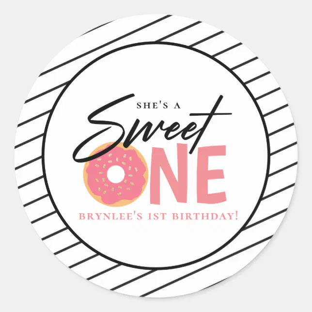 Sweet One Pink Doughnut 1st Birthday Classic Round Sticker | Zazzle