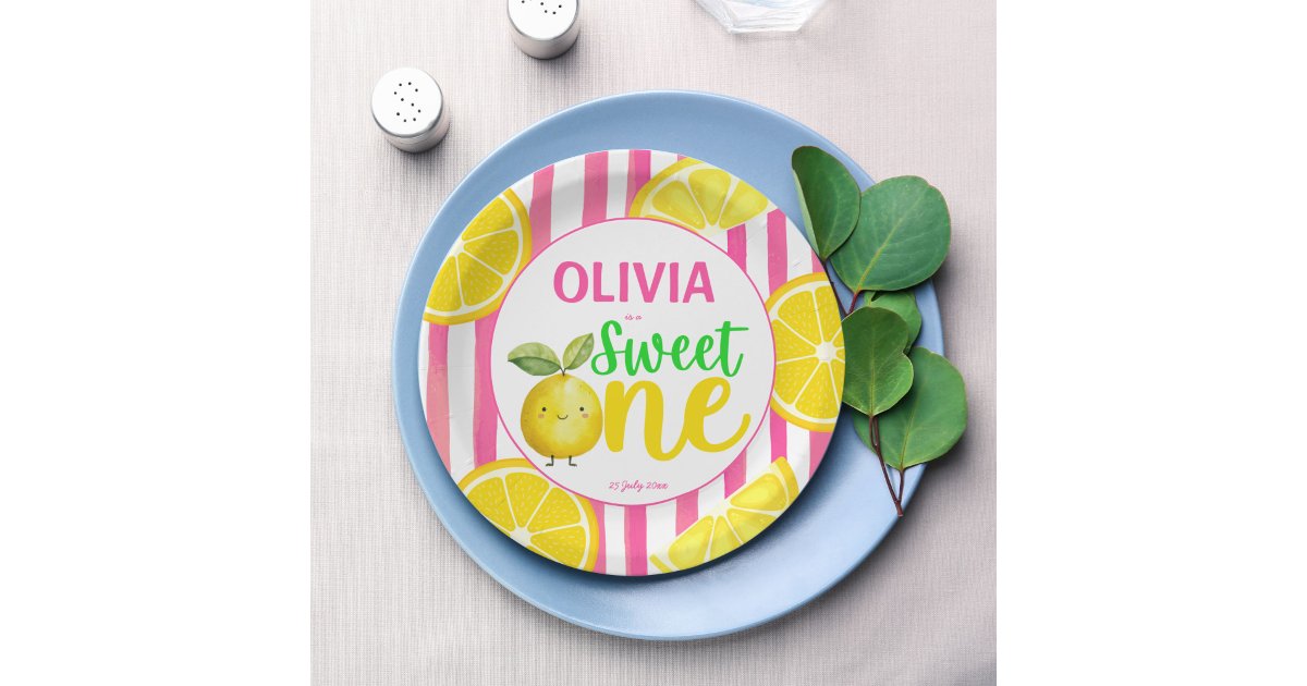 Sweet one pink lemonade birthday party paper plates | Zazzle