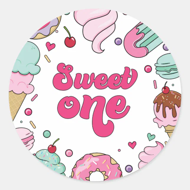 Sweet One Sprinkles Ice Cream and Cake Birthday Classic Round Sticker ...