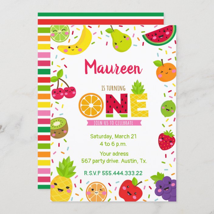 sweet one year invitation, fruit party invitation | Zazzle.com