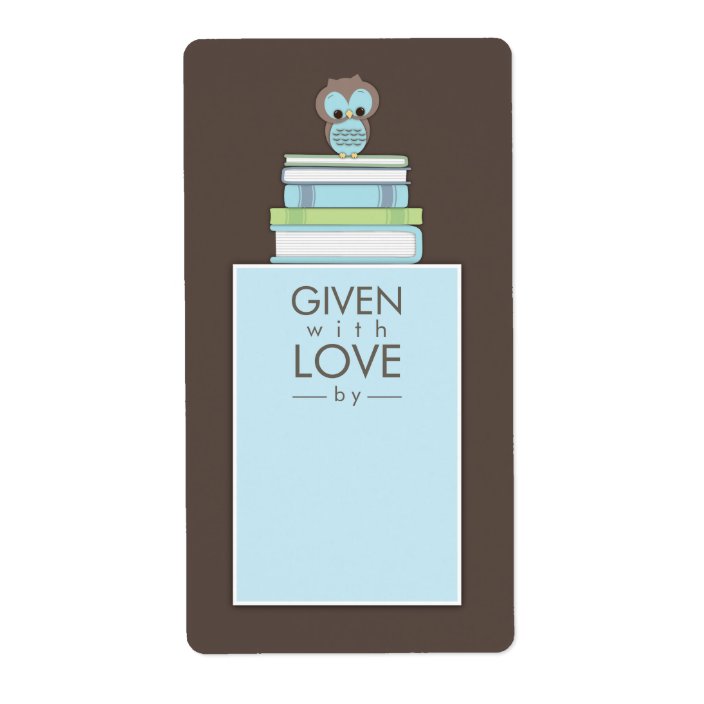 Sweet Owl Bookplate Gift Label Blue | Brown | Zazzle
