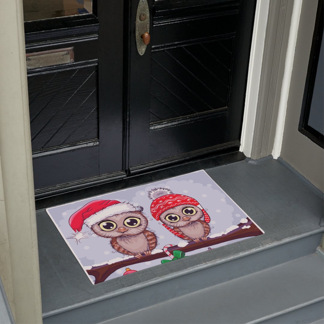 Sweet Owl in Christmas Doormat | Zazzle