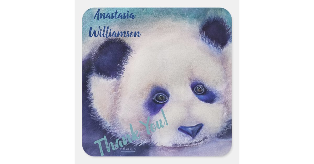 SWEET PANDA BEAR THANK YOU SQUARE STICKER | Zazzle