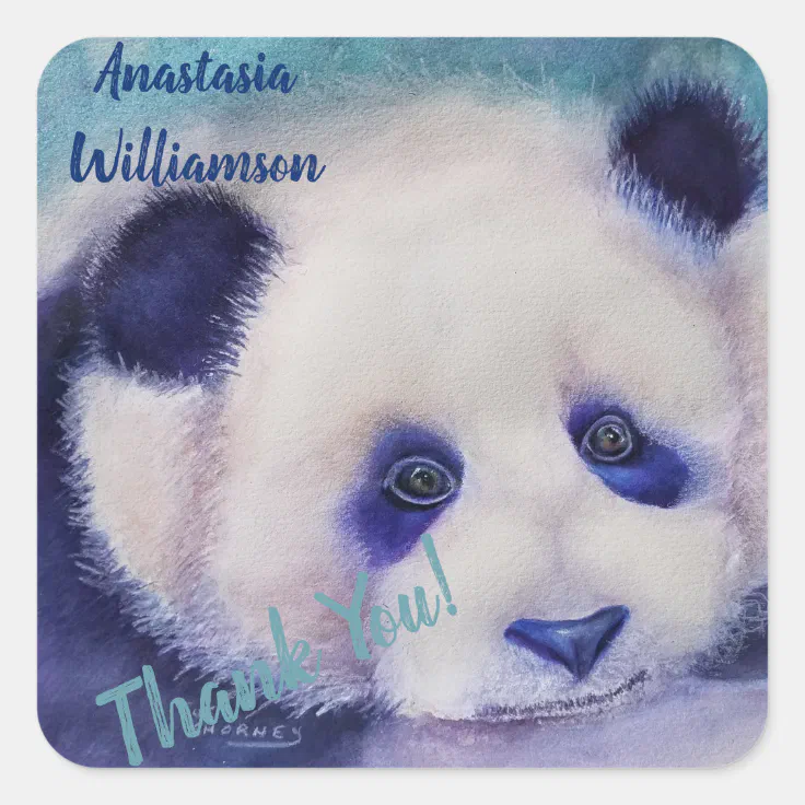 SWEET PANDA BEAR THANK YOU SQUARE STICKER | Zazzle