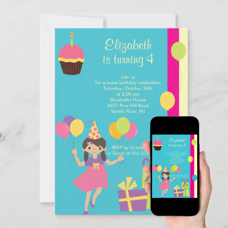 Sweet Party Girl Birthday Party Invitation | Zazzle