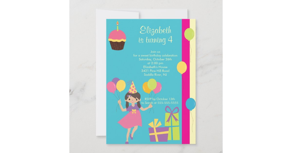 Sweet Party Girl Birthday Party Invitation | Zazzle