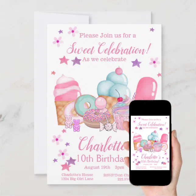 Sweet Party Invitation, Editable Birthday Invitation | Zazzle