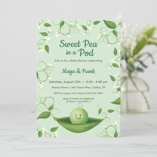 Sweet Pea in a Pod Baby Shower Invitation | Zazzle
