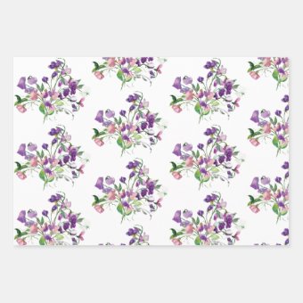 Sweet Pea Wrapping Paper Flat Sheet Set of 3 | Zazzle