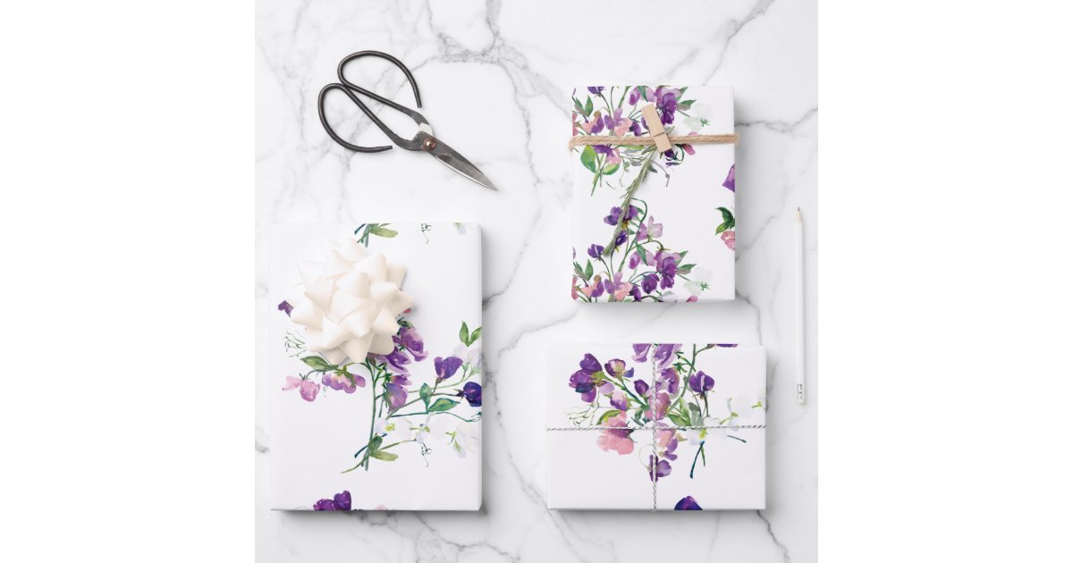Sweet Pea Wrapping Paper Flat Sheet Set of 3 | Zazzle