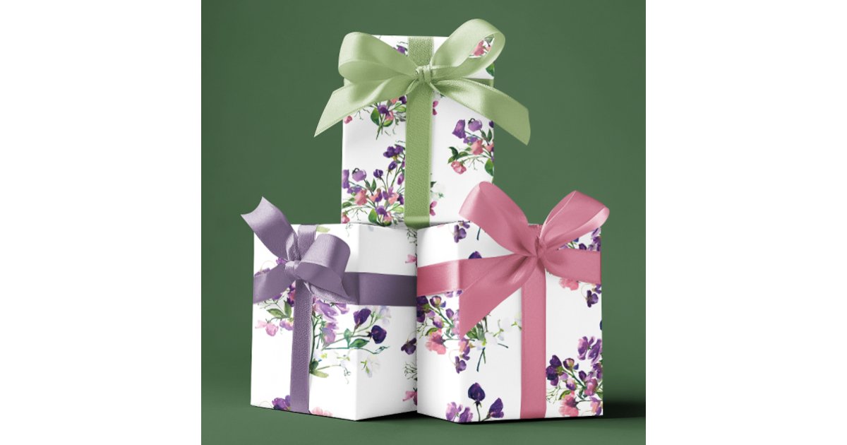 Sweet Pea Wrapping Paper Flat Sheet Set of 3 | Zazzle
