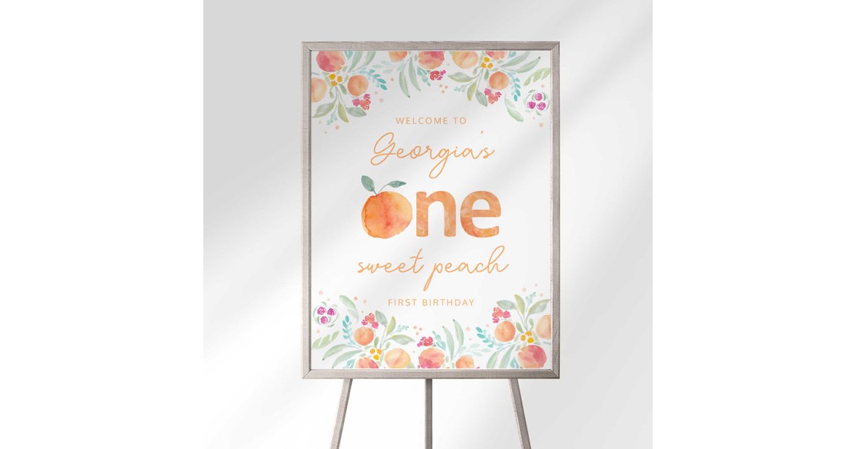 Sweet Peach First Birthday Welcome Sign | Zazzle