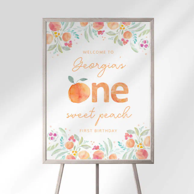 Sweet Peach First Birthday Welcome Sign | Zazzle