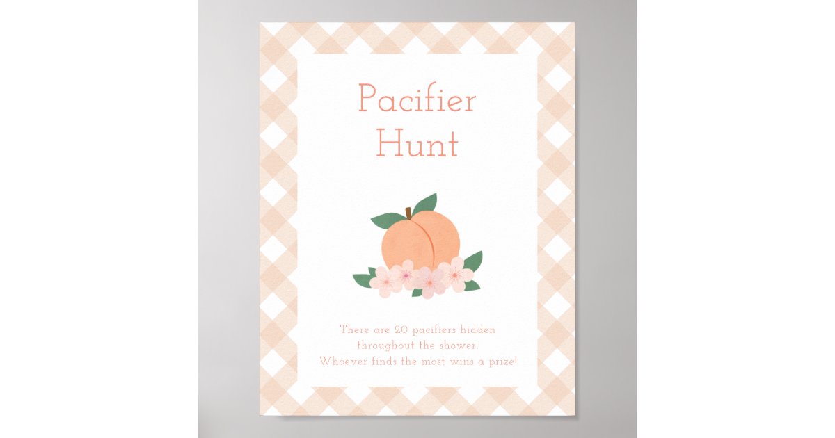 Sweet Peach | Pacifier Hunt Baby Shower Game Poster | Zazzle