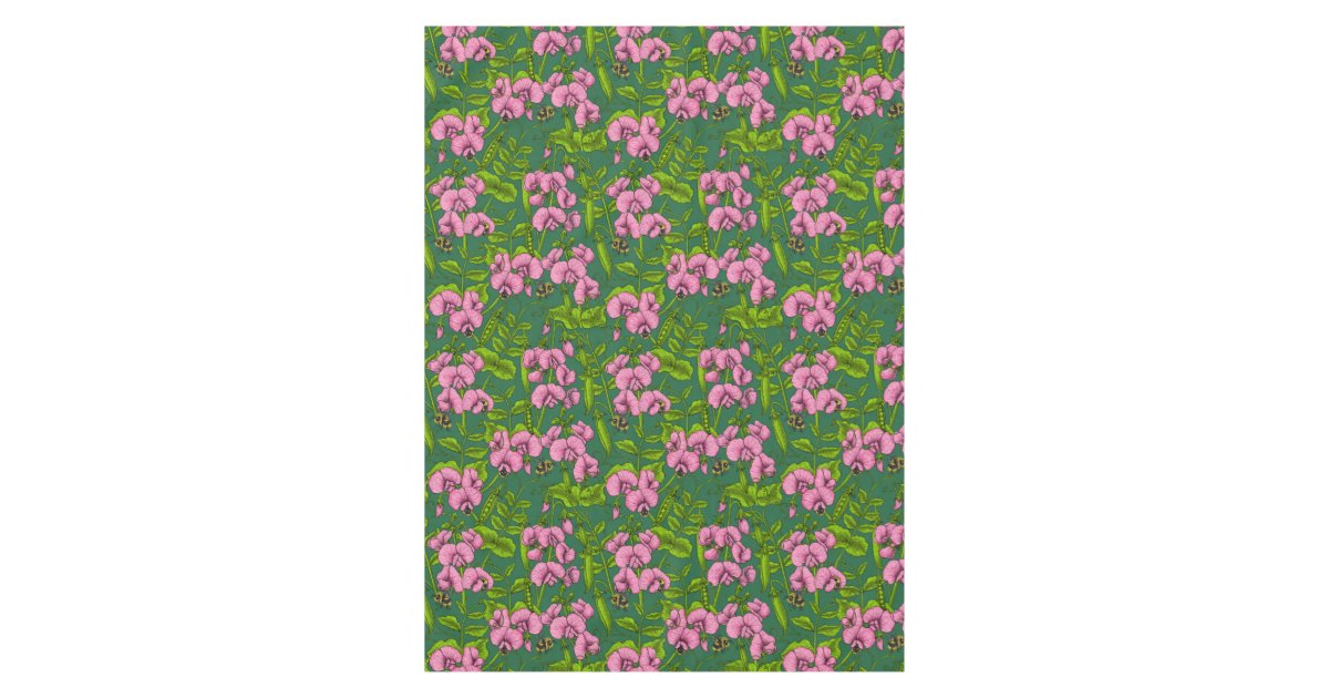 Sweet peas and bumblebees, green and pink tablecloth | Zazzle