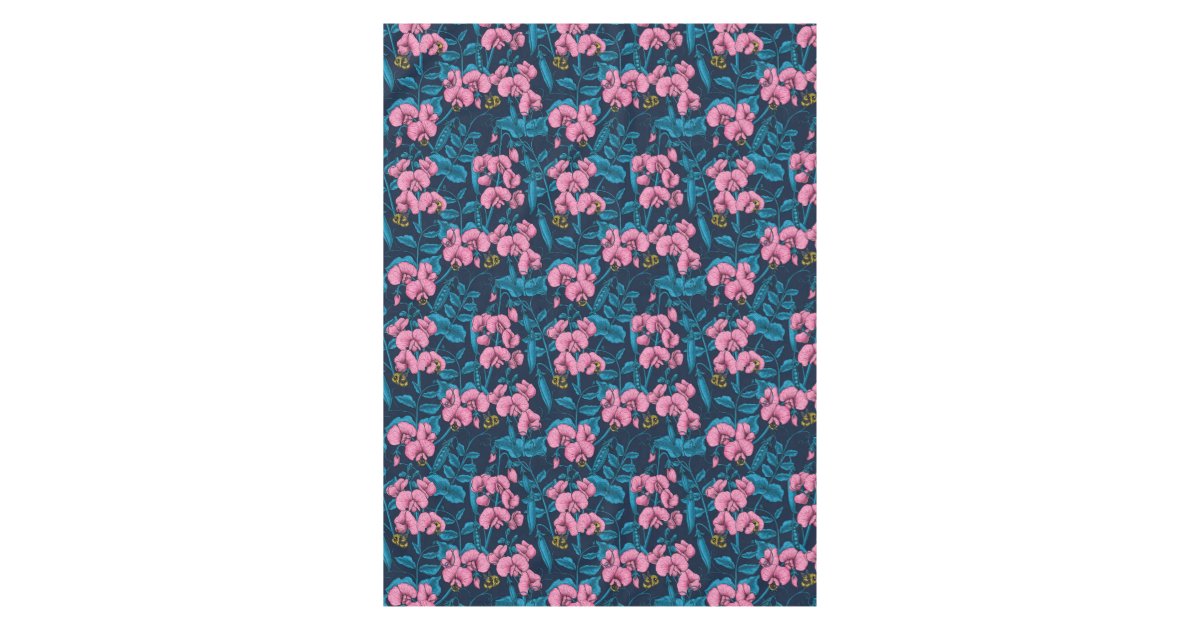 Sweet peas and bumblebees, pink and blue tablecloth | Zazzle