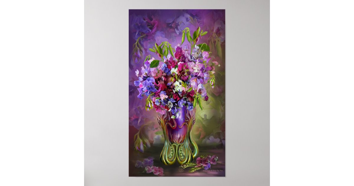 Sweet Peas In Sweet Pea Vase Art Poster/Print Poster | Zazzle