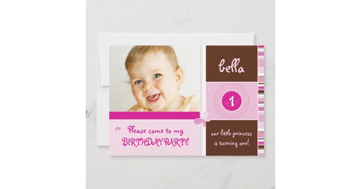 SWEET PHOTO BIRTHDAY INVITES :: grace 1L | Zazzle