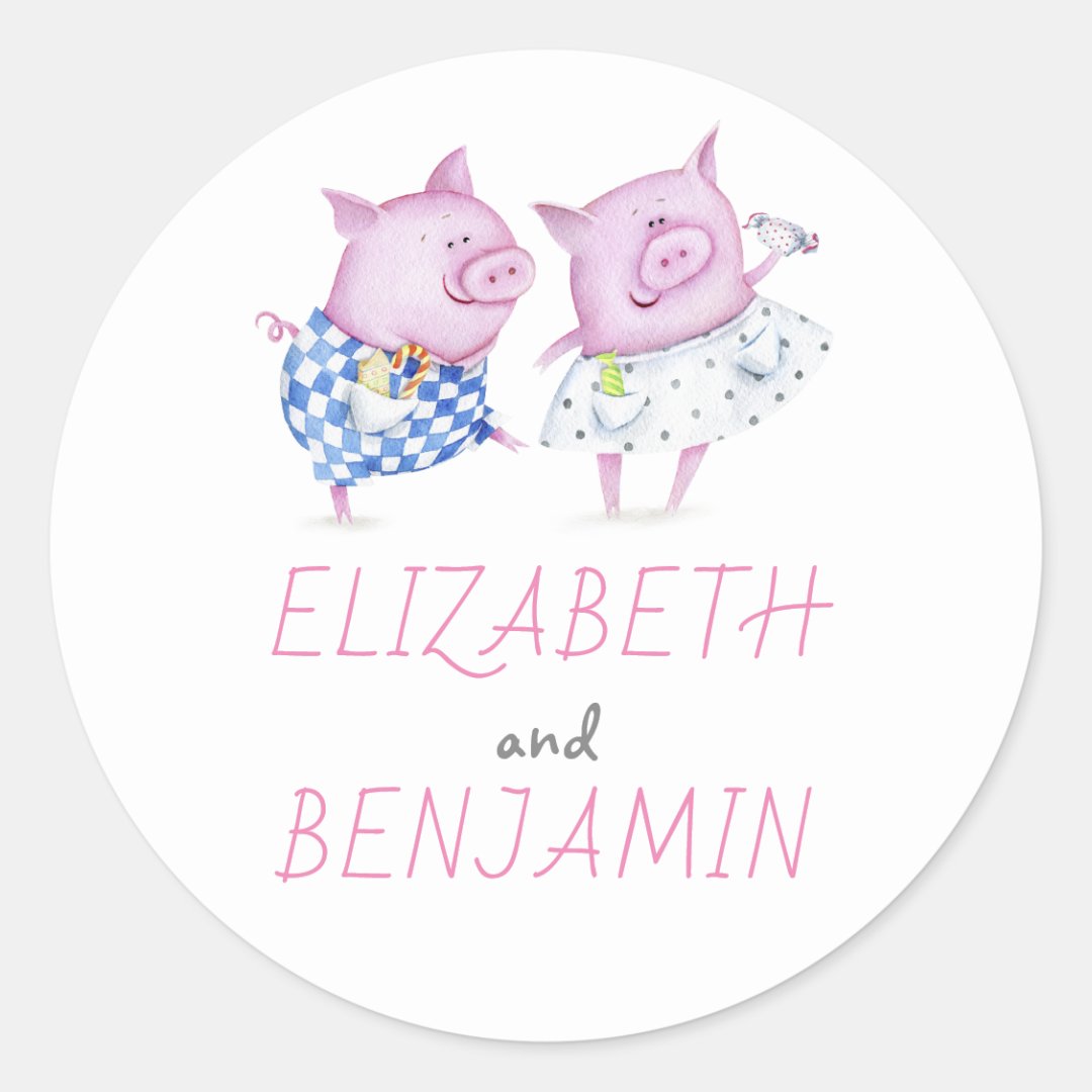 Sweet Pigs Couple Wedding Classic Round Sticker | Zazzle