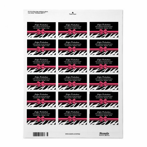 sweet pink bow zebra elegant address labels | Zazzle