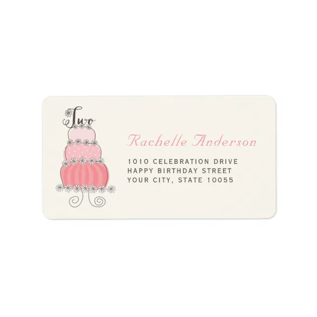 Sweet Pink Cake Two Girl 2nd Birthday Party Labels | Zazzle
