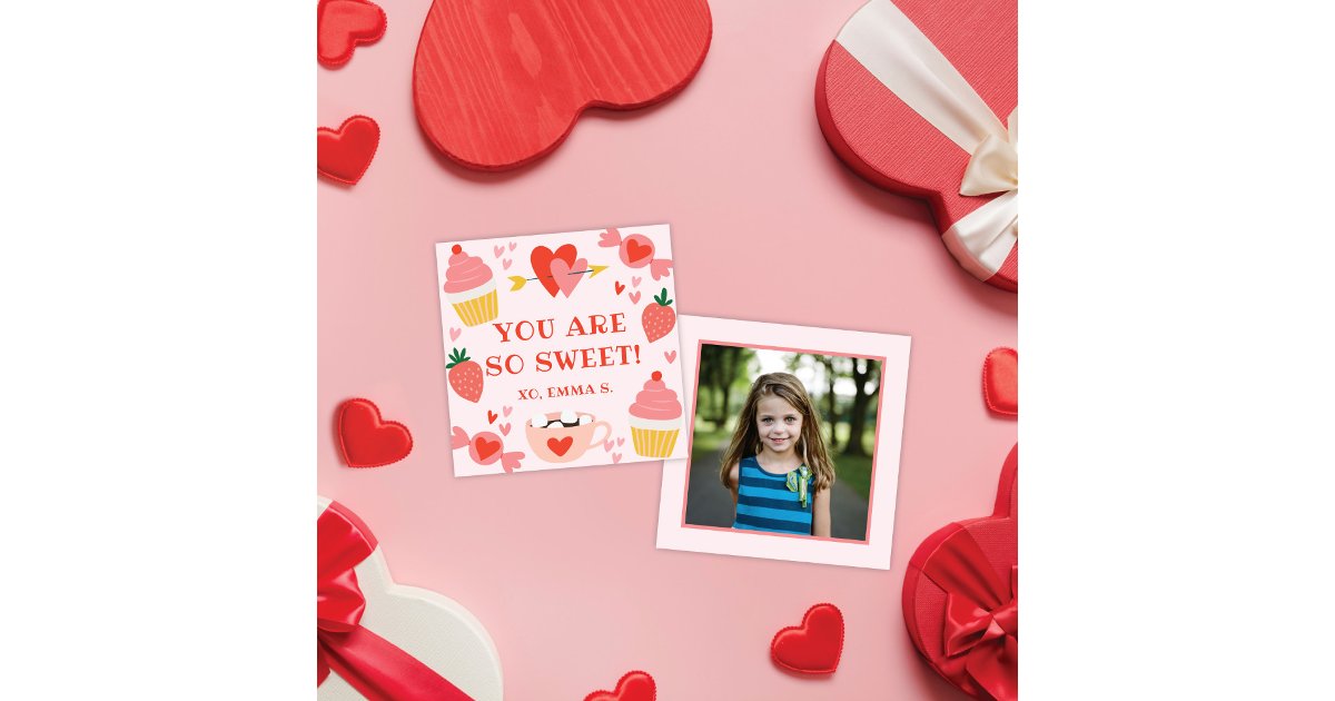 Sweet Pink Candy Valentine's Classroom Photo Card | Zazzle