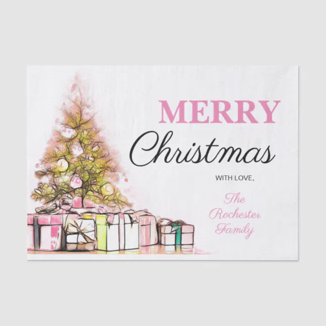 Sweet Pink Christmas Tree & Presents Holiday Tissue Paper | Zazzle
