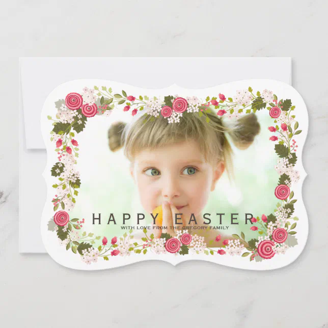 Sweet Pink Floral Easter Greeting Photo Card | Zazzle