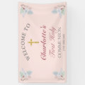 Sweet Pink Floral First Holy Communion Welcome Banner | Zazzle